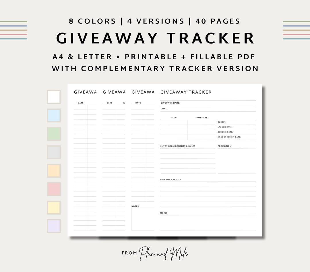 Giveaway Tracker Printable, Business Giveaway, Social Media Influencer ...