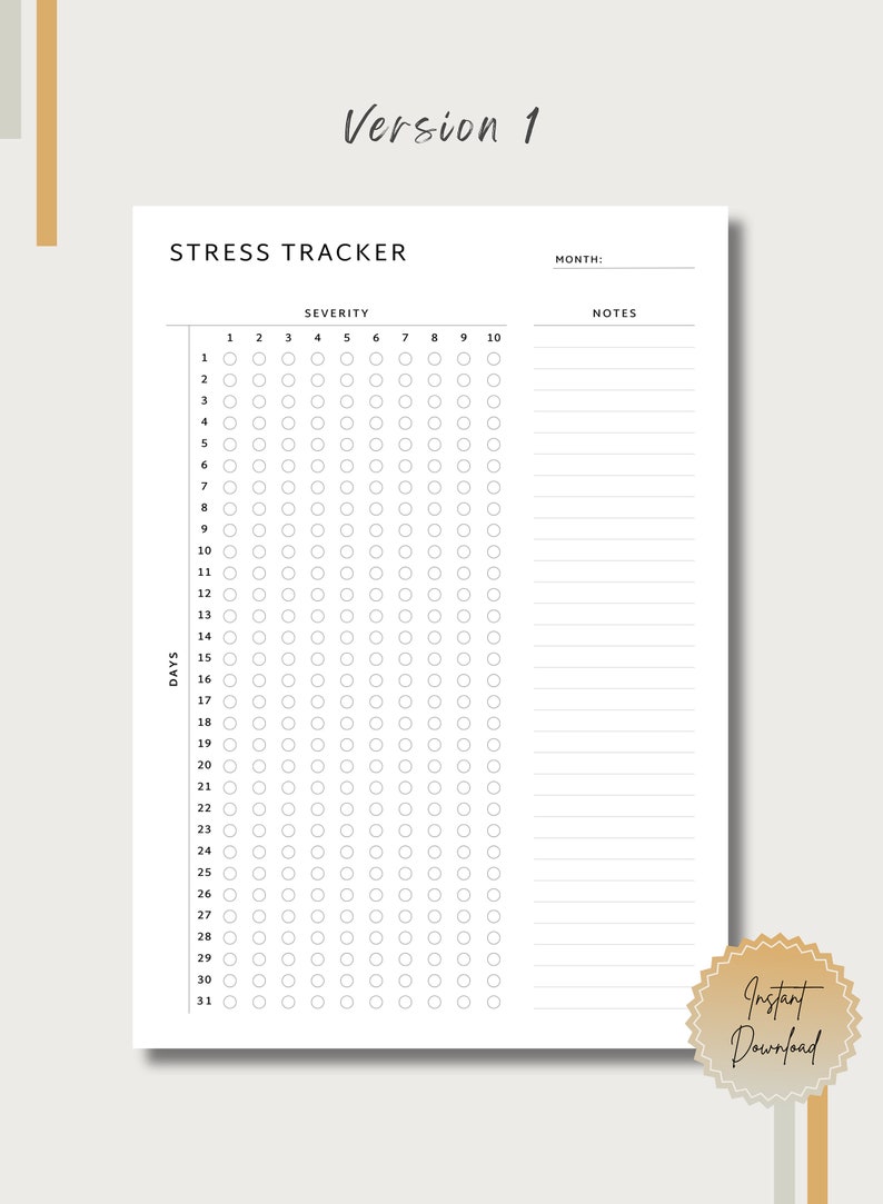Monthly Stress Tracker Printable Template, Track Daily Stress Levels ...