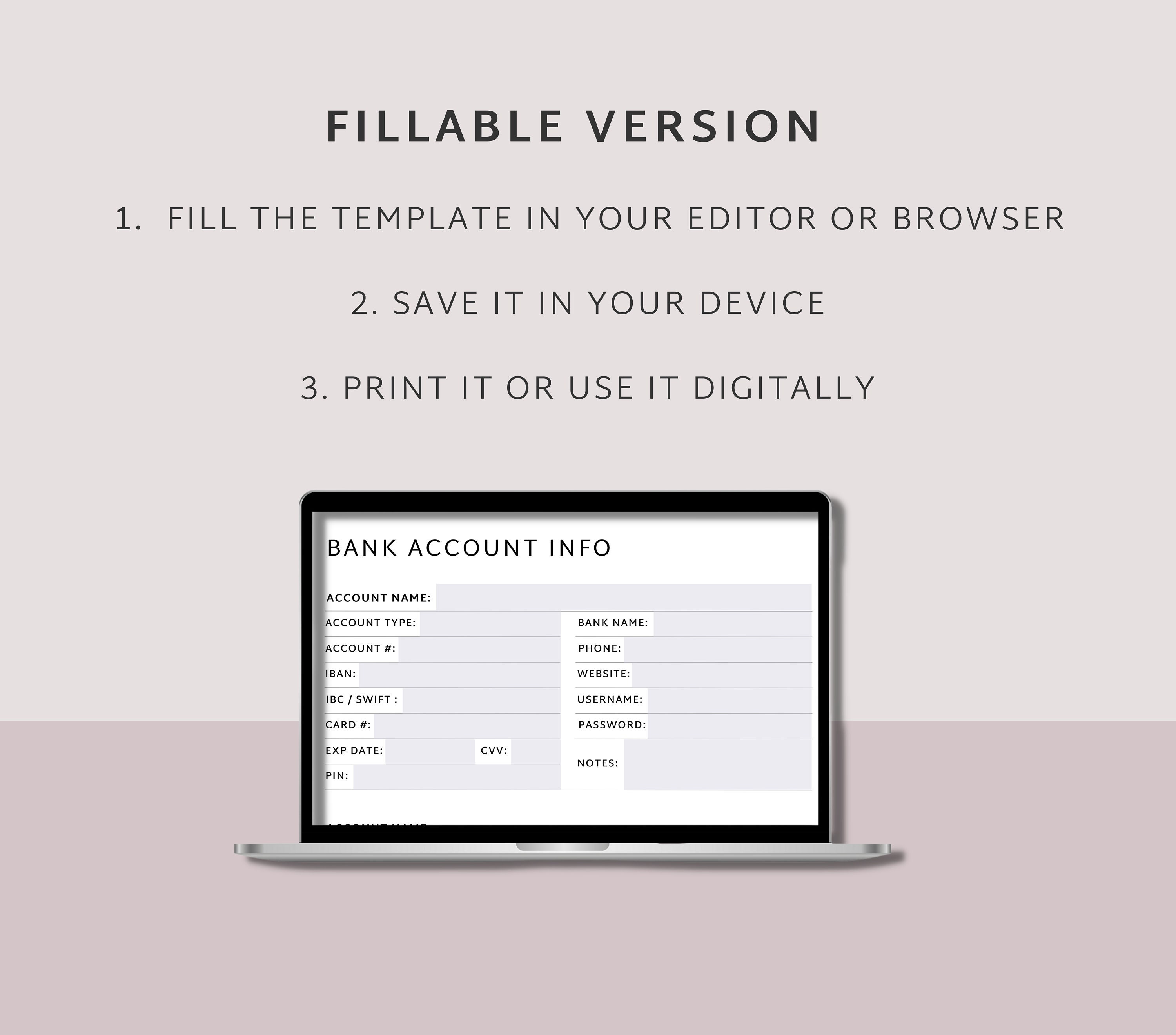 Bank Account Information Tracker Printable, Bank Account Tracker, Bank ...