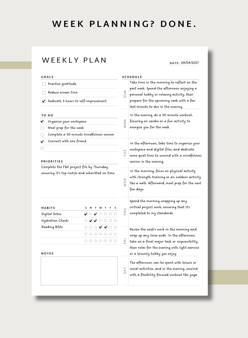 Weekly Planner Printable, Weekly Goal Planner, Weekly to Do List ...