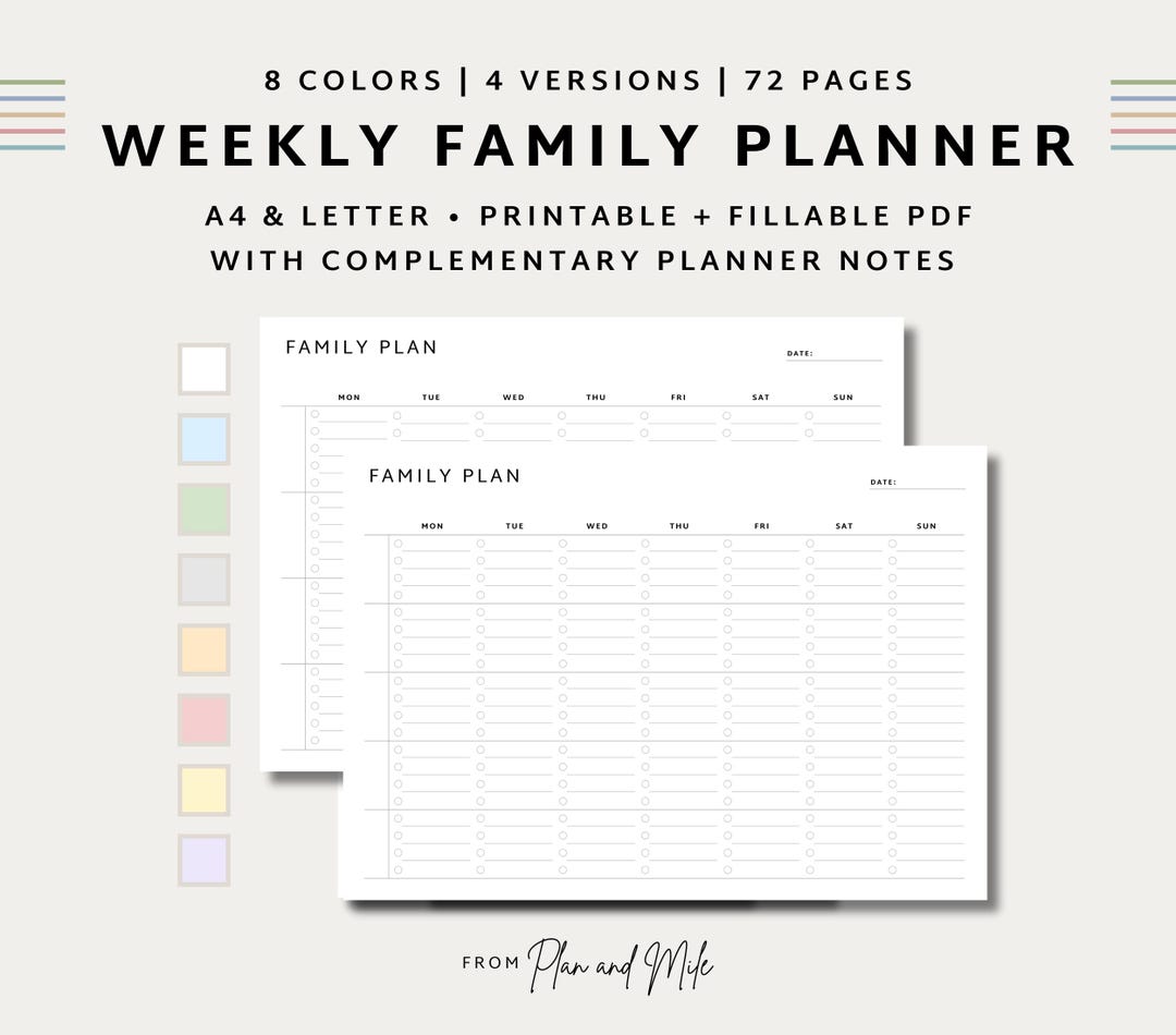 Weekly Family Planner Printable Landscape, Family to Do List, Family ...