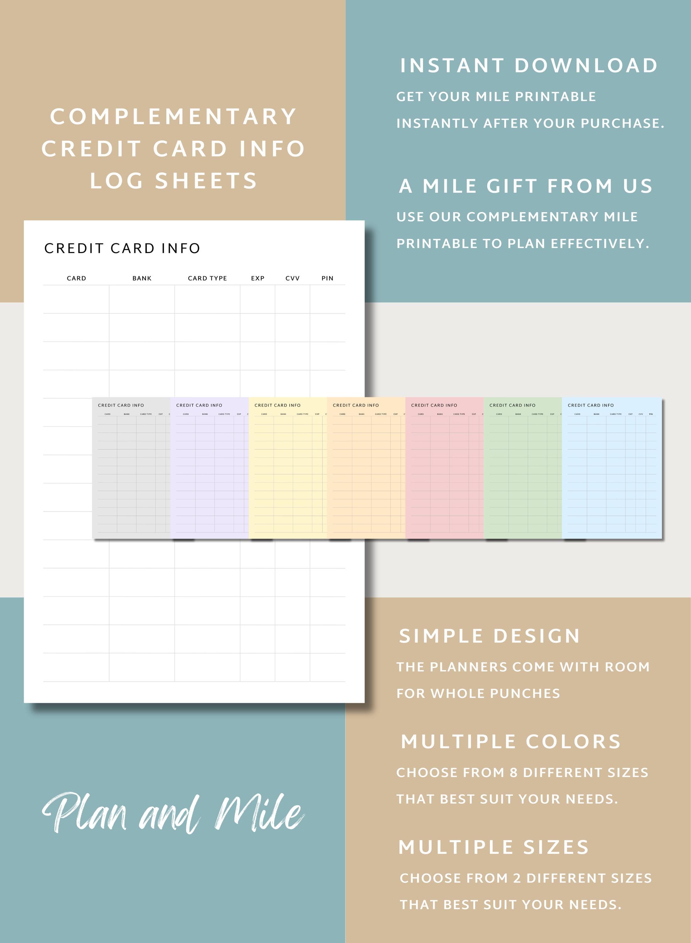 Credit Card Information Tracker Printable & Fillable, Credit Card Log ...