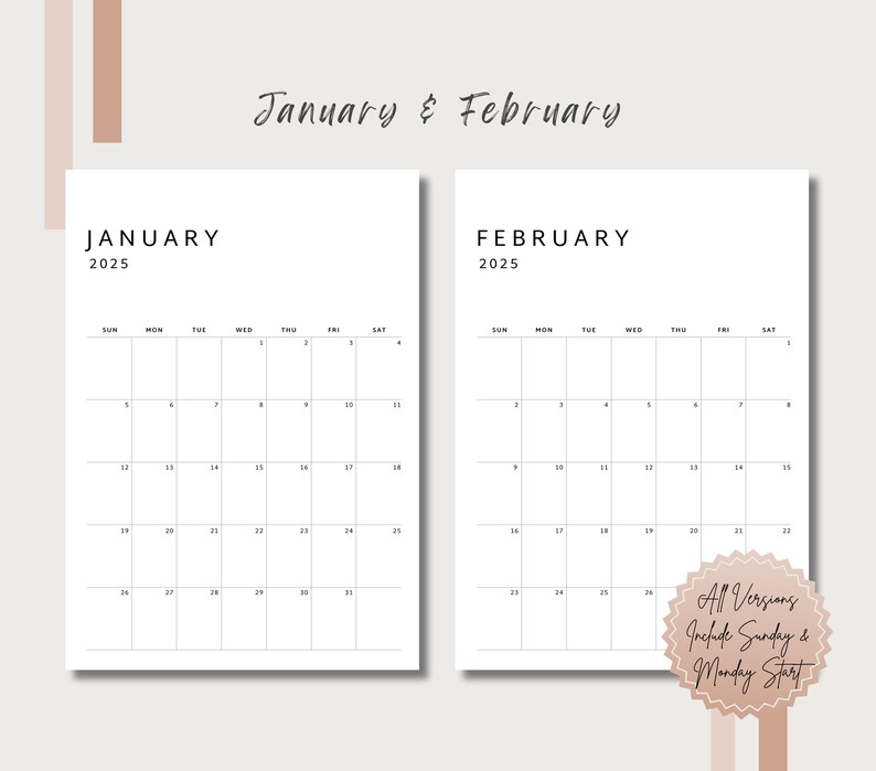 2025 Monthly Calendar Printable & Fillable, Year Calendar Template ...