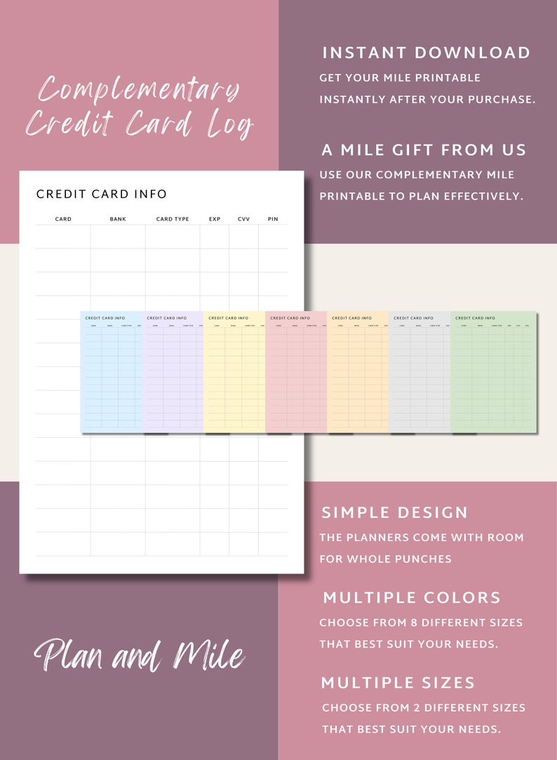 Credit Card Information Tracker Printable & Fillable, Credit Card Log ...