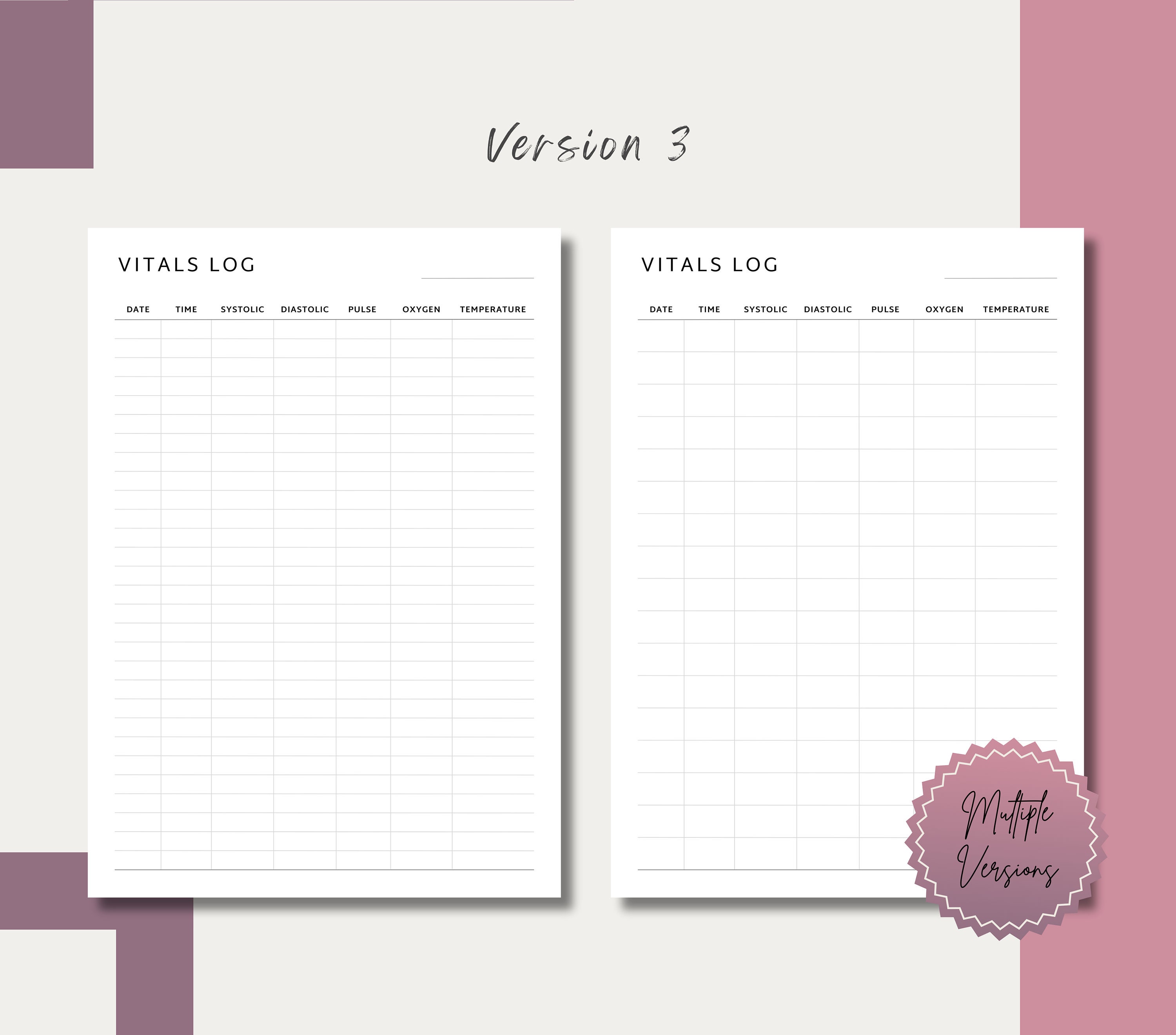 Printable Vital Sign Sheet, Vitals Tracker, Nursing Vitals Sheet ...