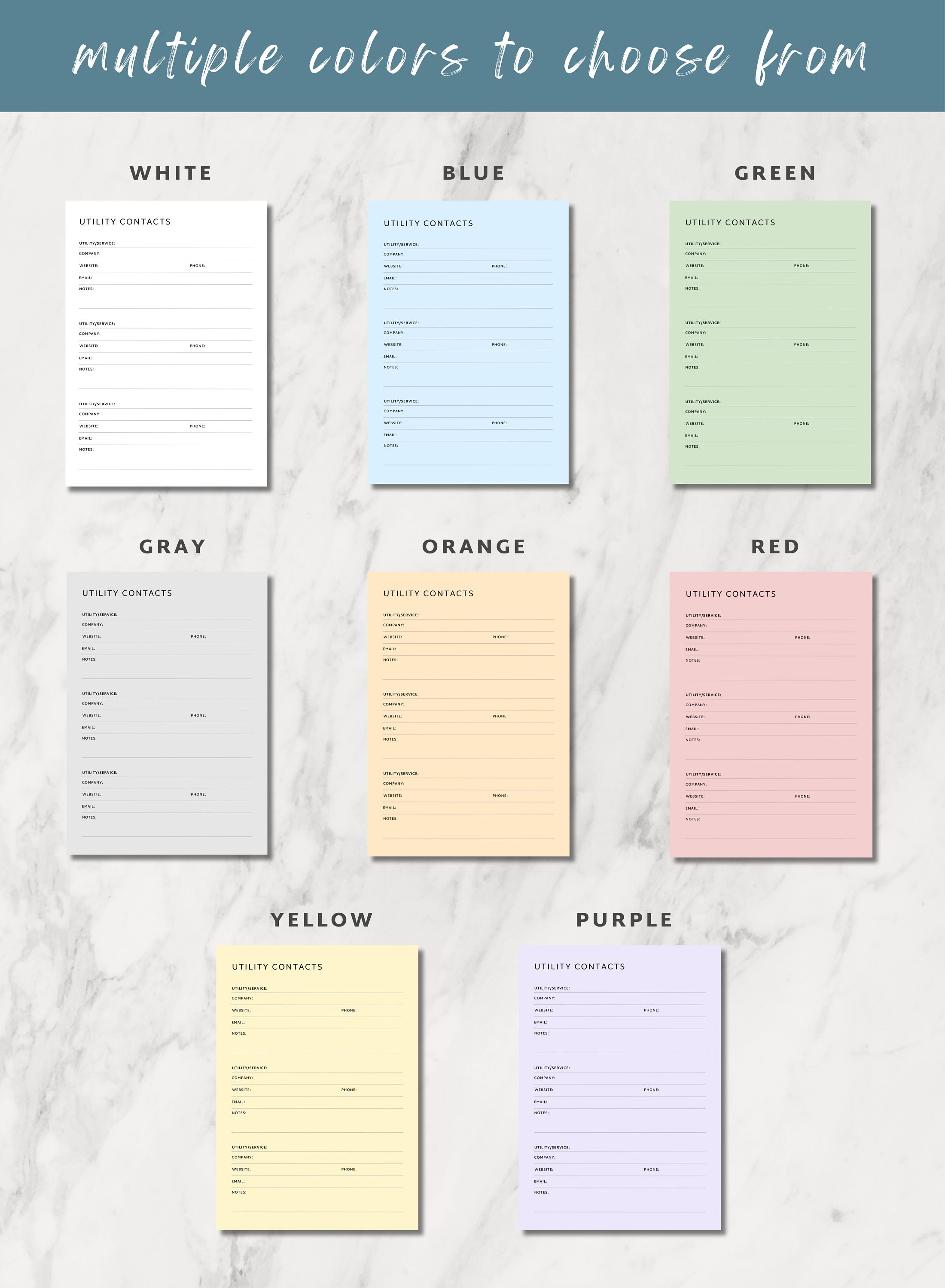 Printable Utility Contacts Template, Service Provider Contact List ...