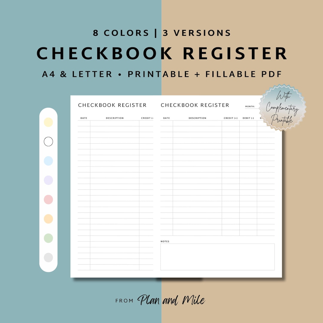 Checkbook Register Printable, Check Transaction Tracker, Checkbook Log ...