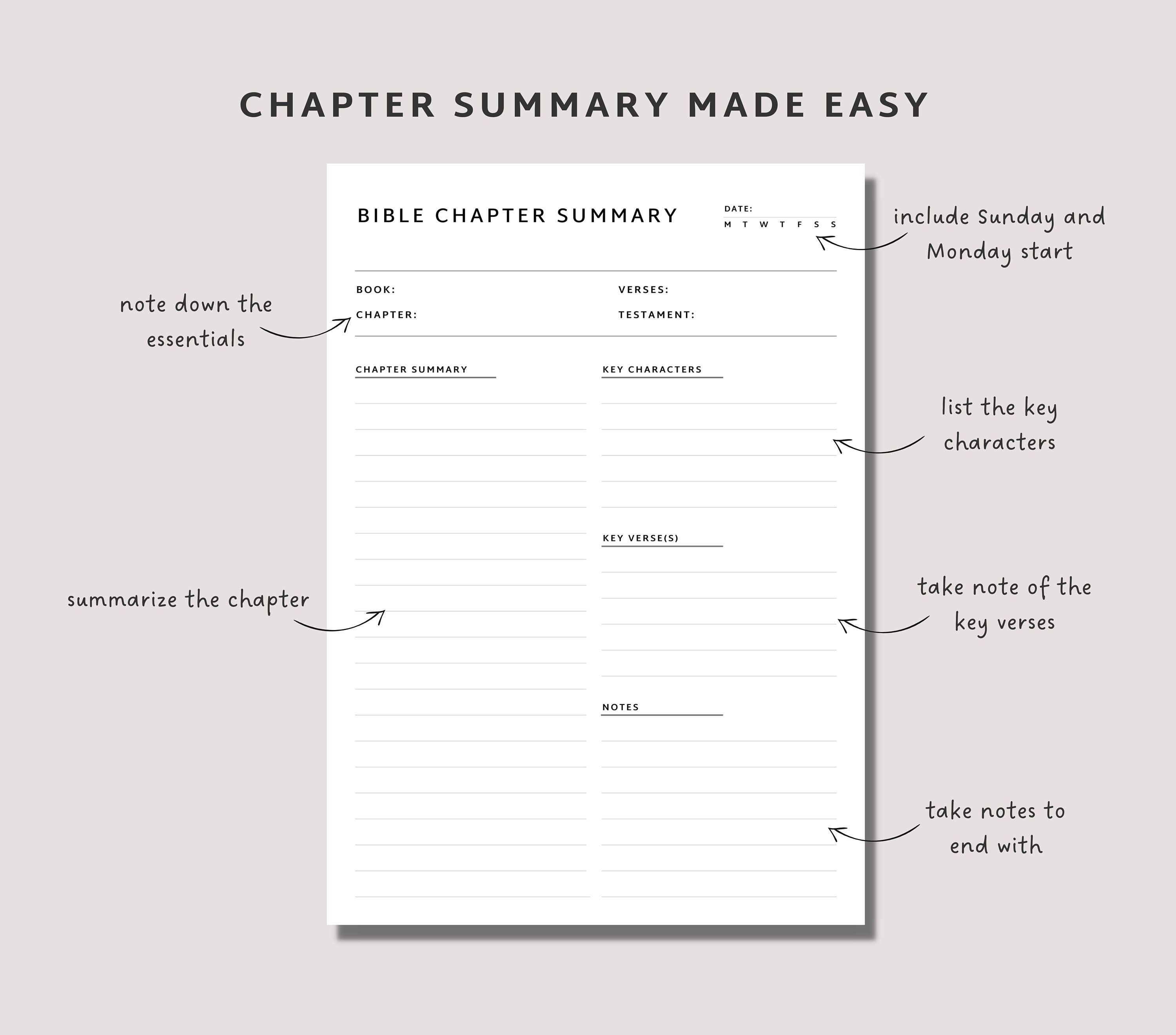 Bible Study Printable, Bible Chapter Summary, Bible Study Journal Pages ...