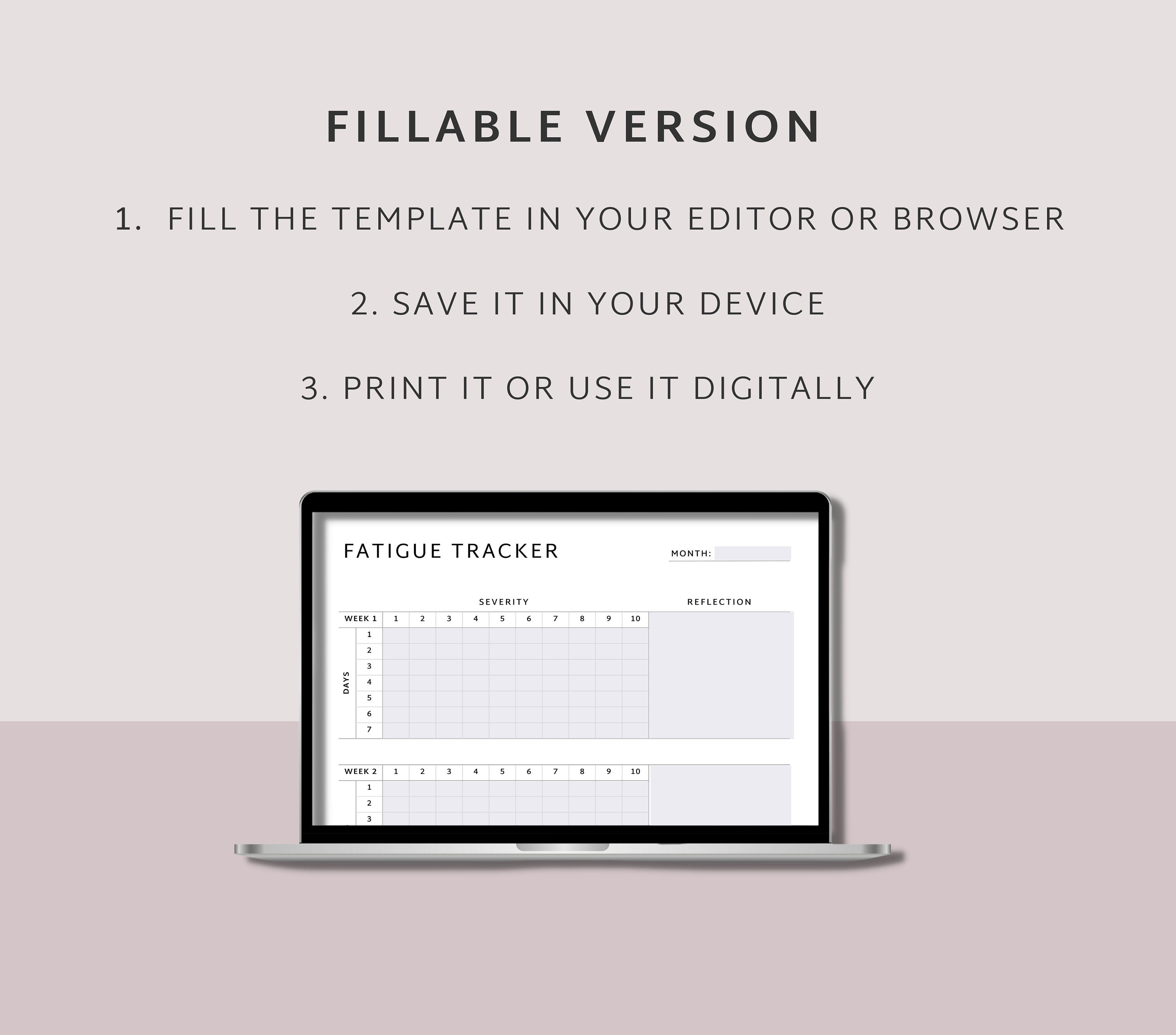 Monthly Fatigue Tracker Printable Template, Track Daily Fatigue ...
