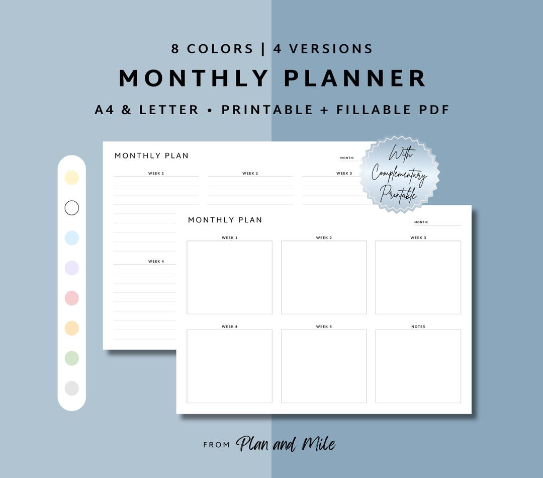 Monthly Planner Printable Landscape, Minimalist Monthly Organizer ...