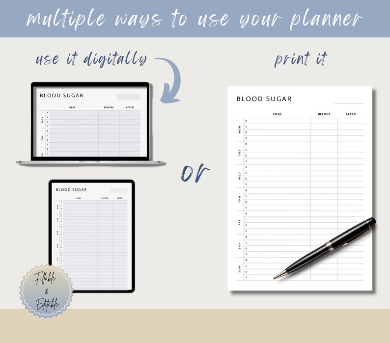 Blood Sugar Log Printable Template, Blood Glucose Tracker, Diabetic Log ...