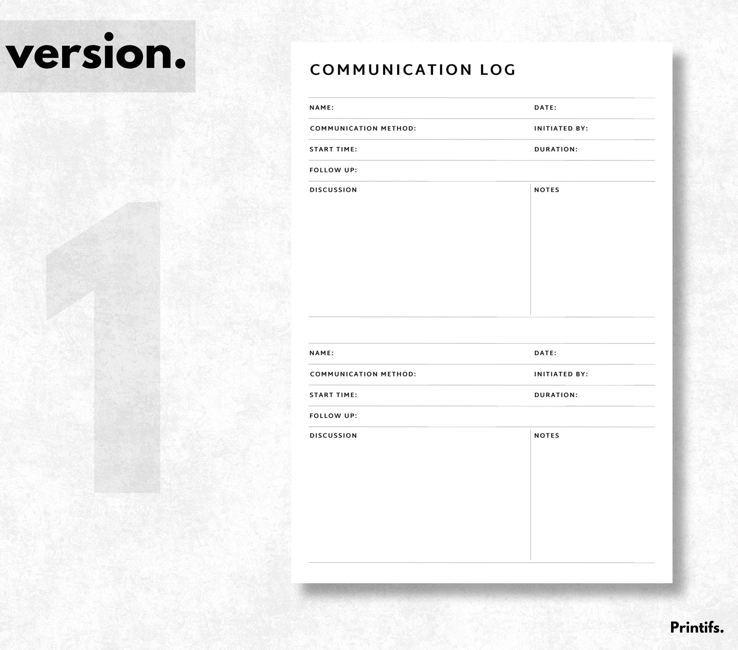 Printable Communication Log, Call Log Template, Parent Communication ...