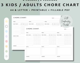 Chore Chart for Kids & Adults Printable Template, Minimalist Weekly ...