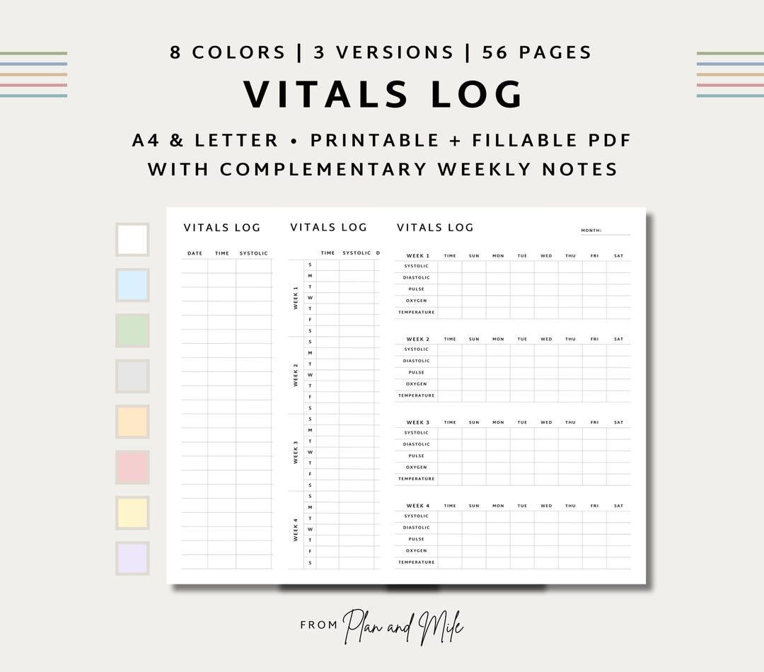 Printable Vital Sign Sheet, Vitals Tracker, Nursing Vitals Sheet ...