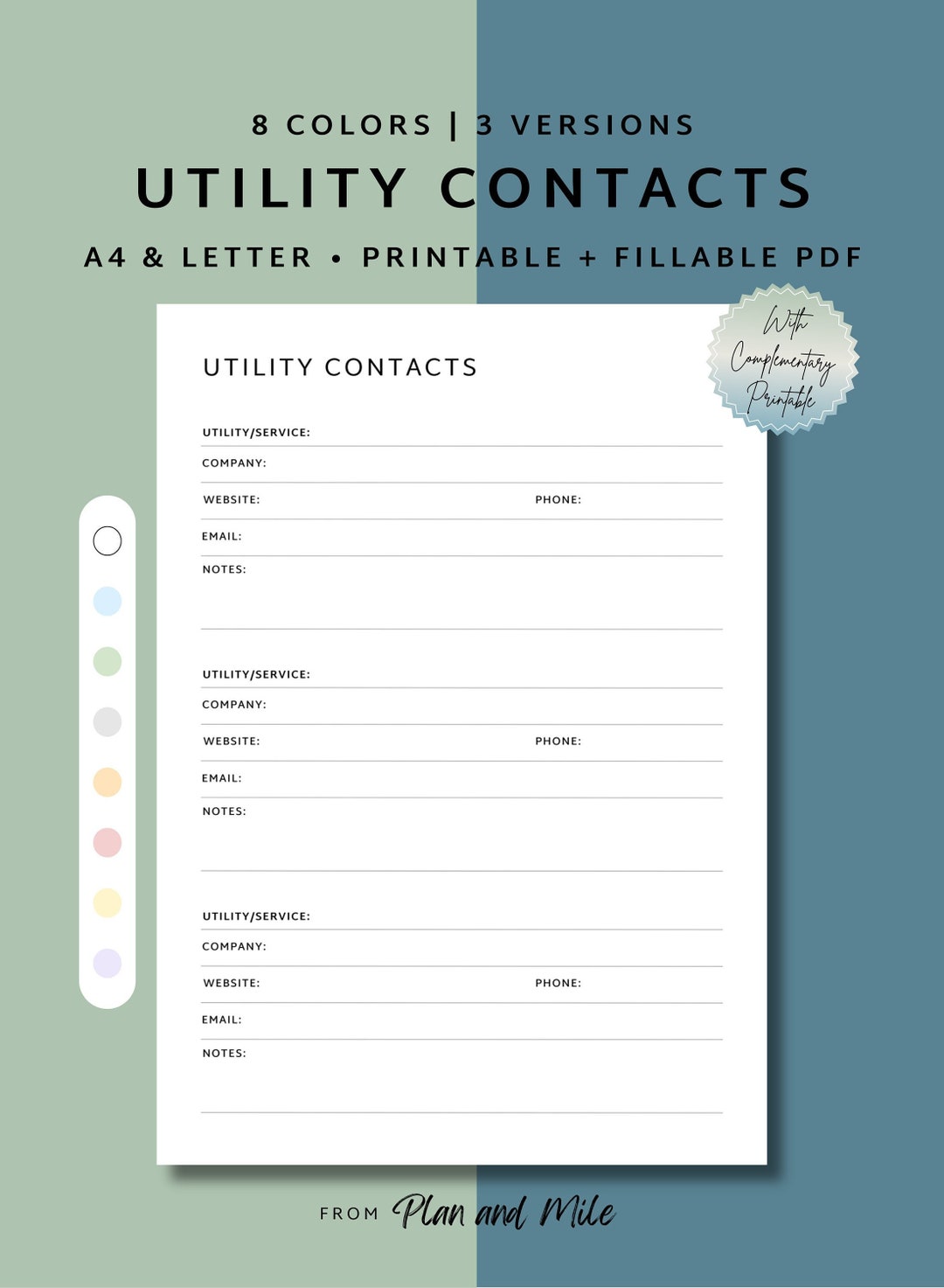 Printable Utility Contacts Template, Service Provider Contact List ...