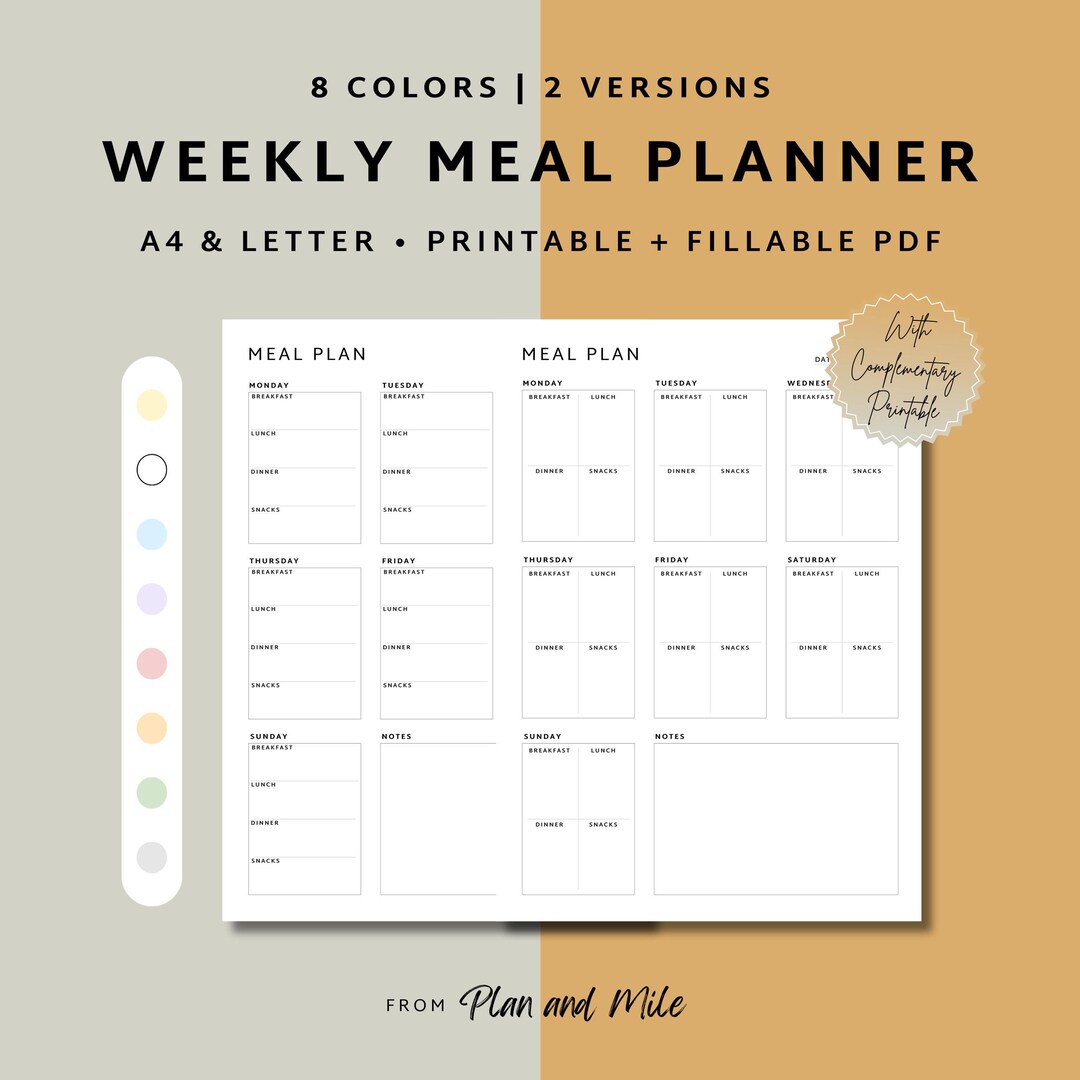 Printable Weekly Meal Planner, Food Diary, Meal Tracker, Food Journal ...