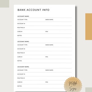 Bank Account Information Tracker Printable, Bank Account Tracker, Bank ...