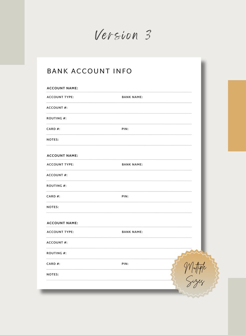 Bank Account Information Tracker Printable, Bank Account Tracker, Bank ...