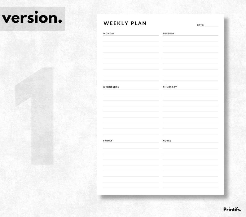 Five Day Weekly Planner Printable: Minimalist A4/letter (PDF) - Etsy