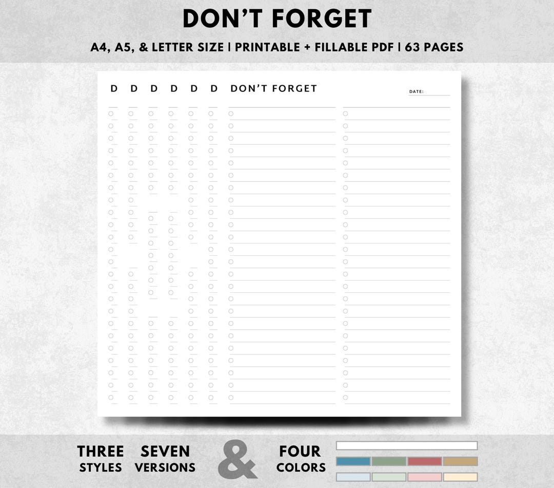 Don't Forget List Printable: Task Tracker, Daily Organizer (a4/a5 ...