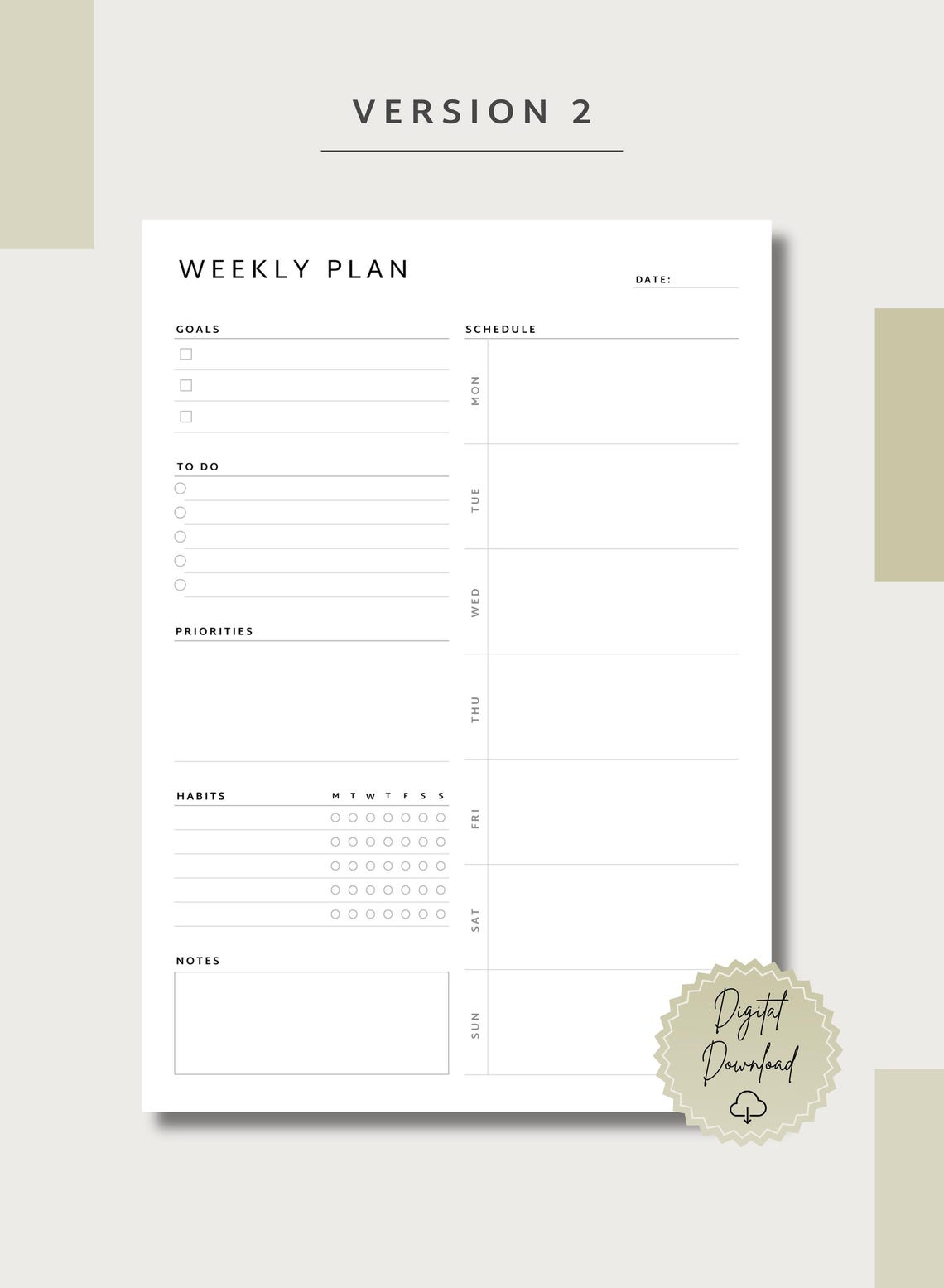 Weekly Planner Printable, Weekly Goal Planner, Weekly to Do List ...