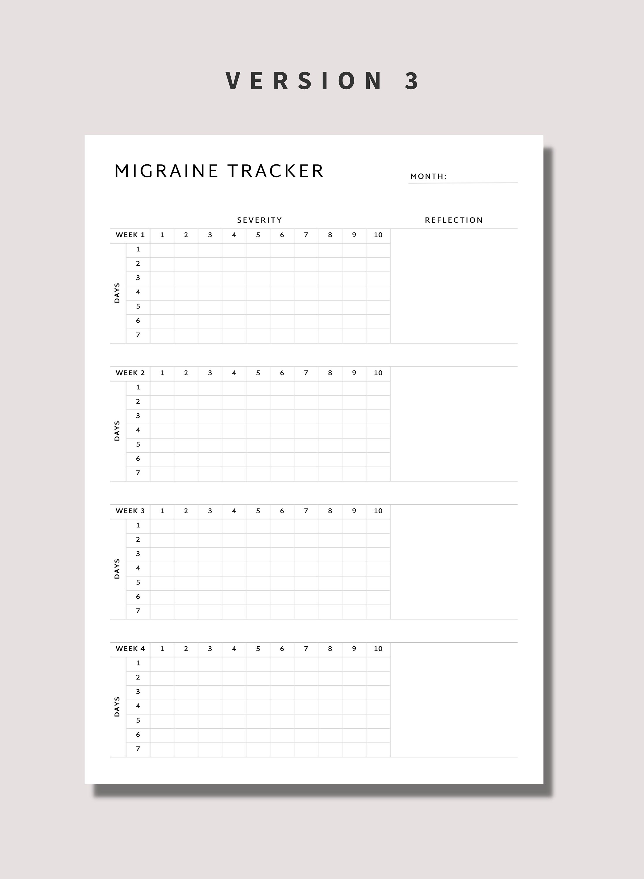 Monthly Migraine Tracker Printable Template, Headache Pain Tracker ...