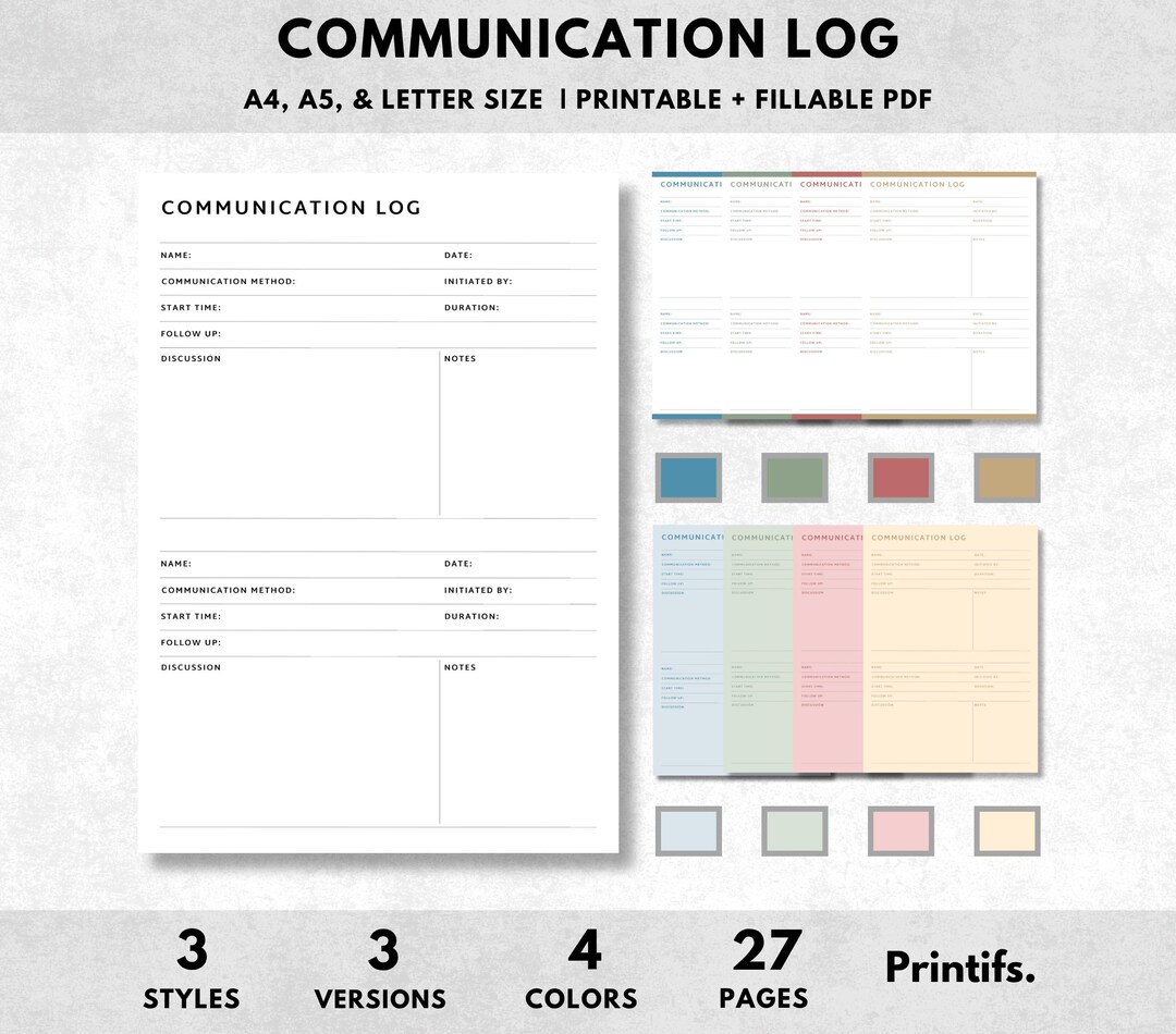 Printable Communication Log, Call Log Template, Parent Communication Log, Conversation Record ...