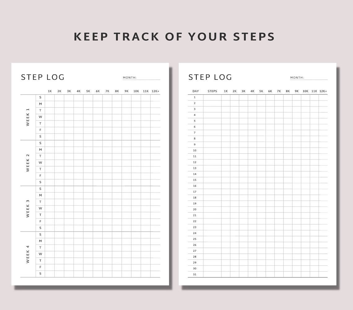 Step Tracker Printable, Step Counter, Daily Step Log, Monthly Step ...