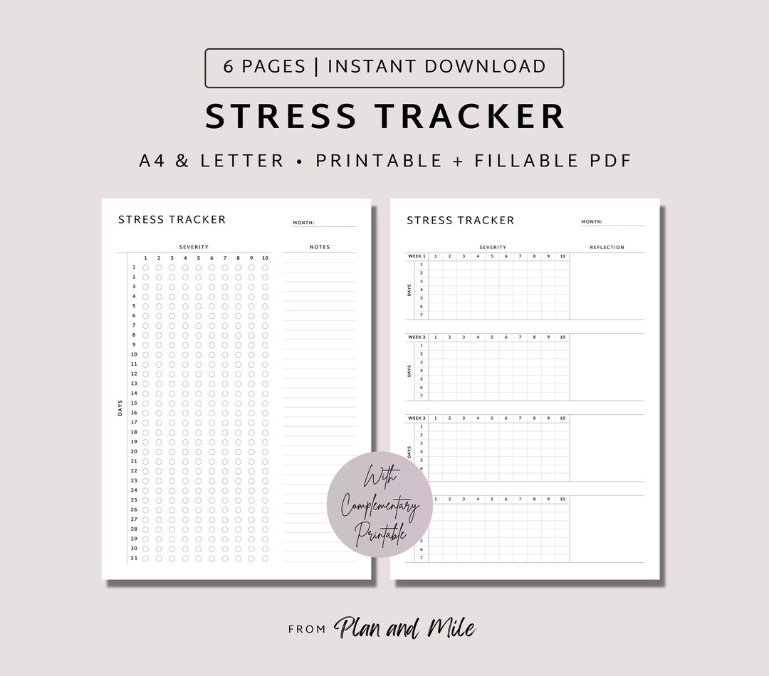 Monthly Stress Tracker Printable Template, Track Daily Stress Levels ...