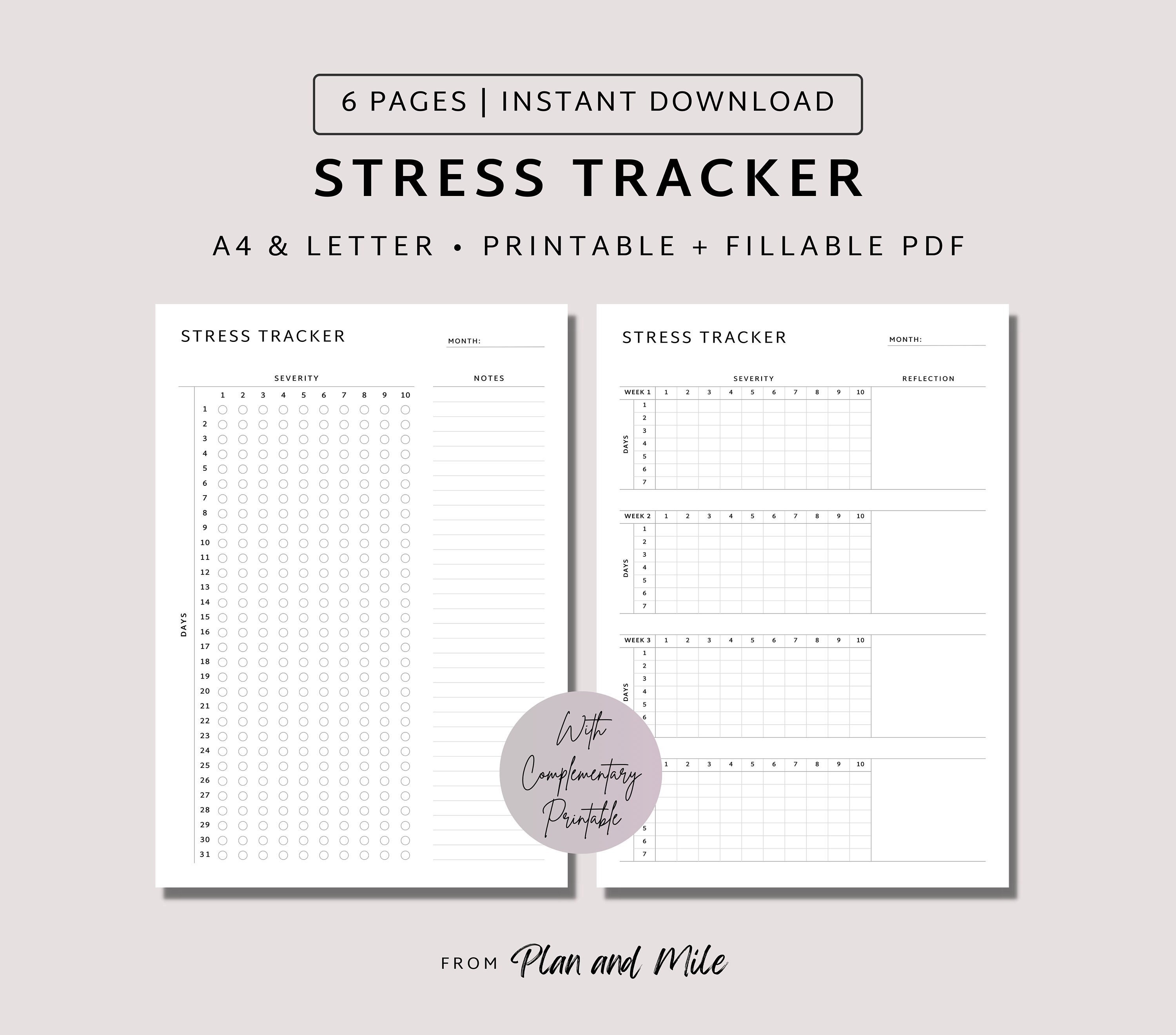 Monthly Stress Tracker Printable Template, Track Daily Stress Levels ...