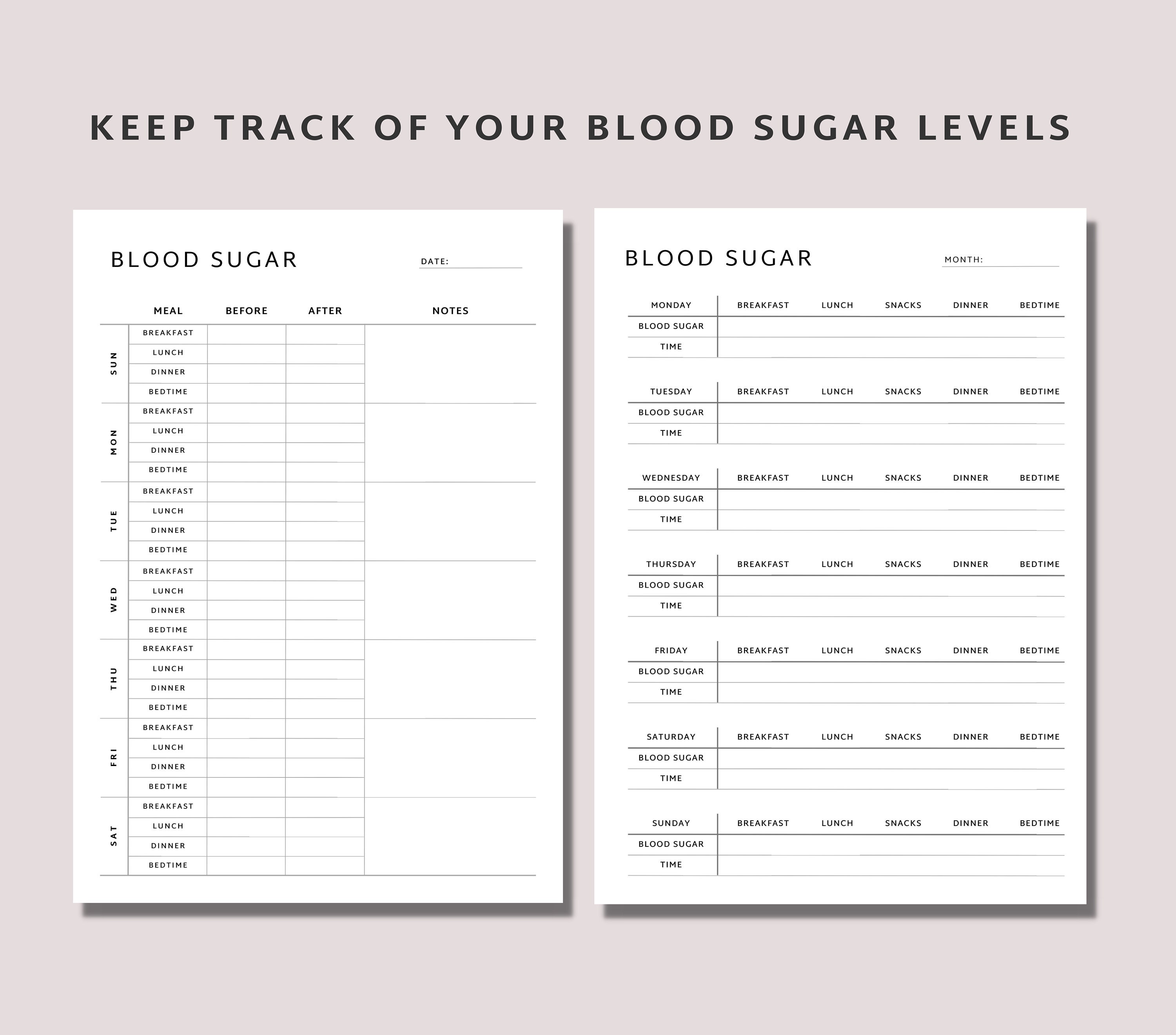 Blood Sugar Log Printable Template, Blood Glucose Tracker, Diabetic Log ...