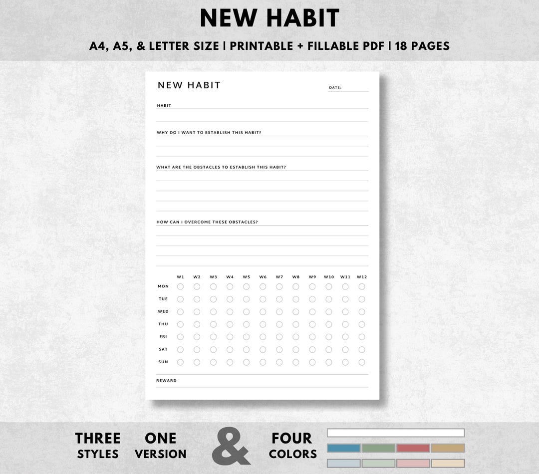 12 Week Habit Tracker Journal, Printable Fillable PDF - Etsy Australia