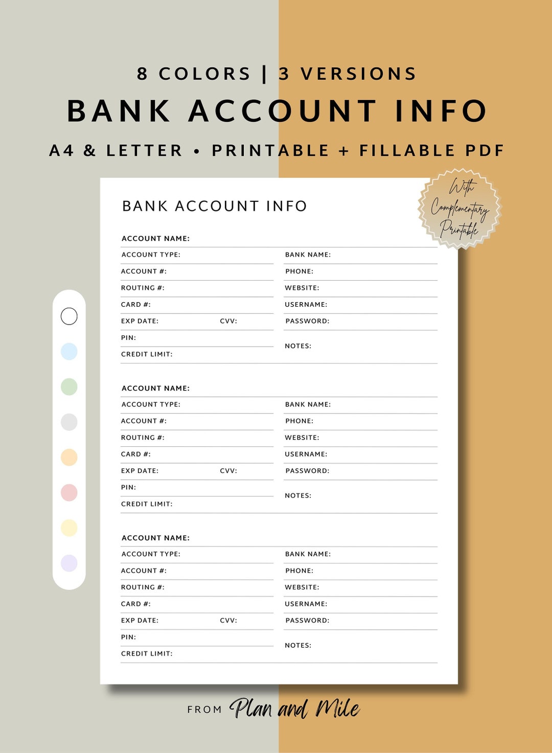 Bank Account Information Tracker Printable, Bank Account Tracker, Bank ...