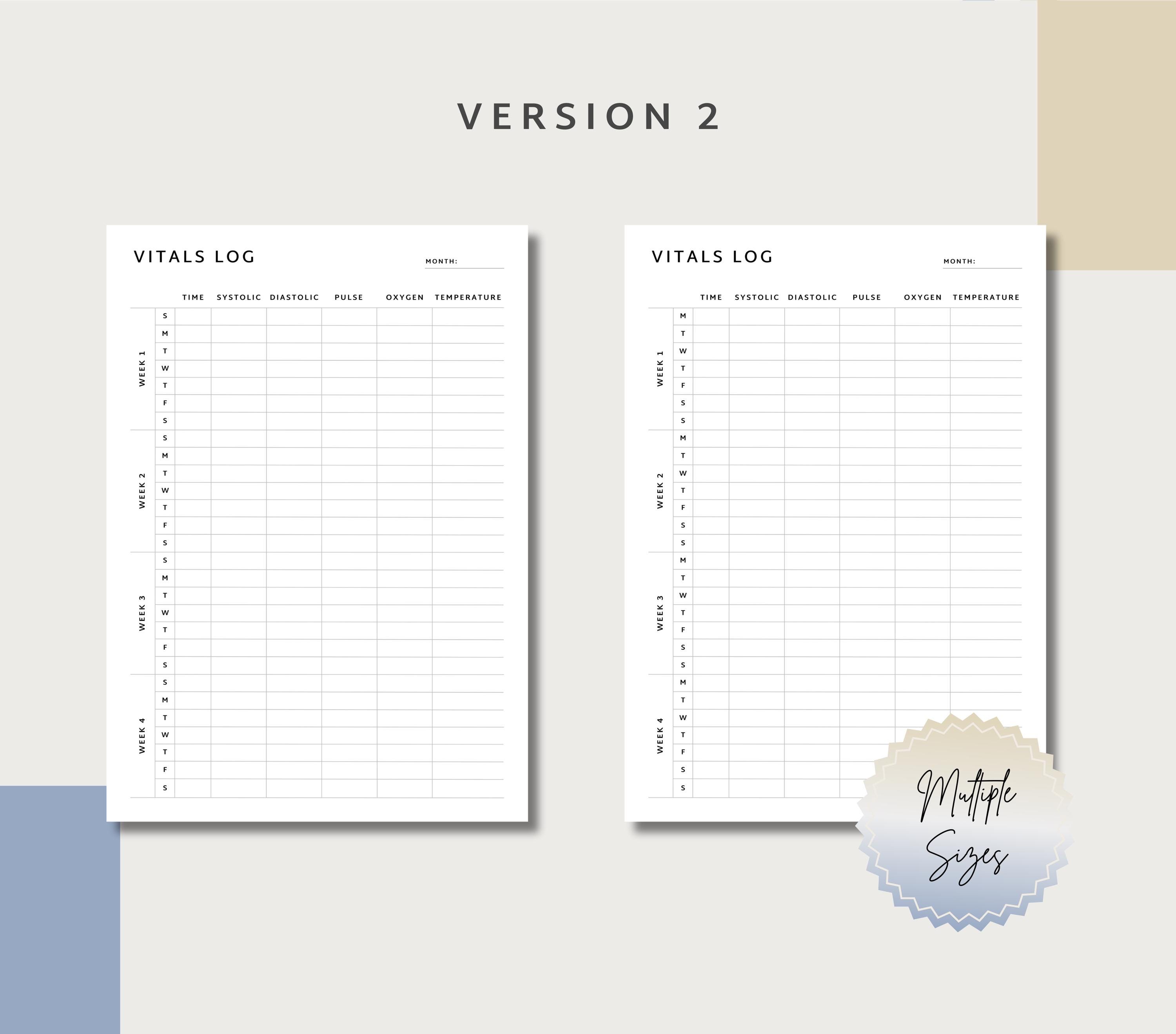 Printable Vital Sign Sheet, Vitals Tracker, Nursing Vitals Sheet ...