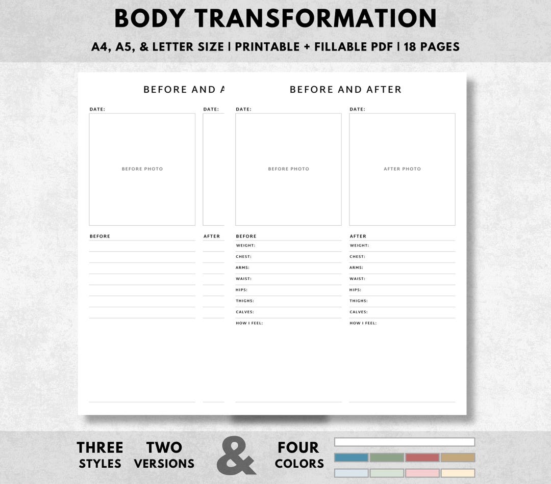 Body Transformation Tracker: Before & After Progress Photos (PDF ...
