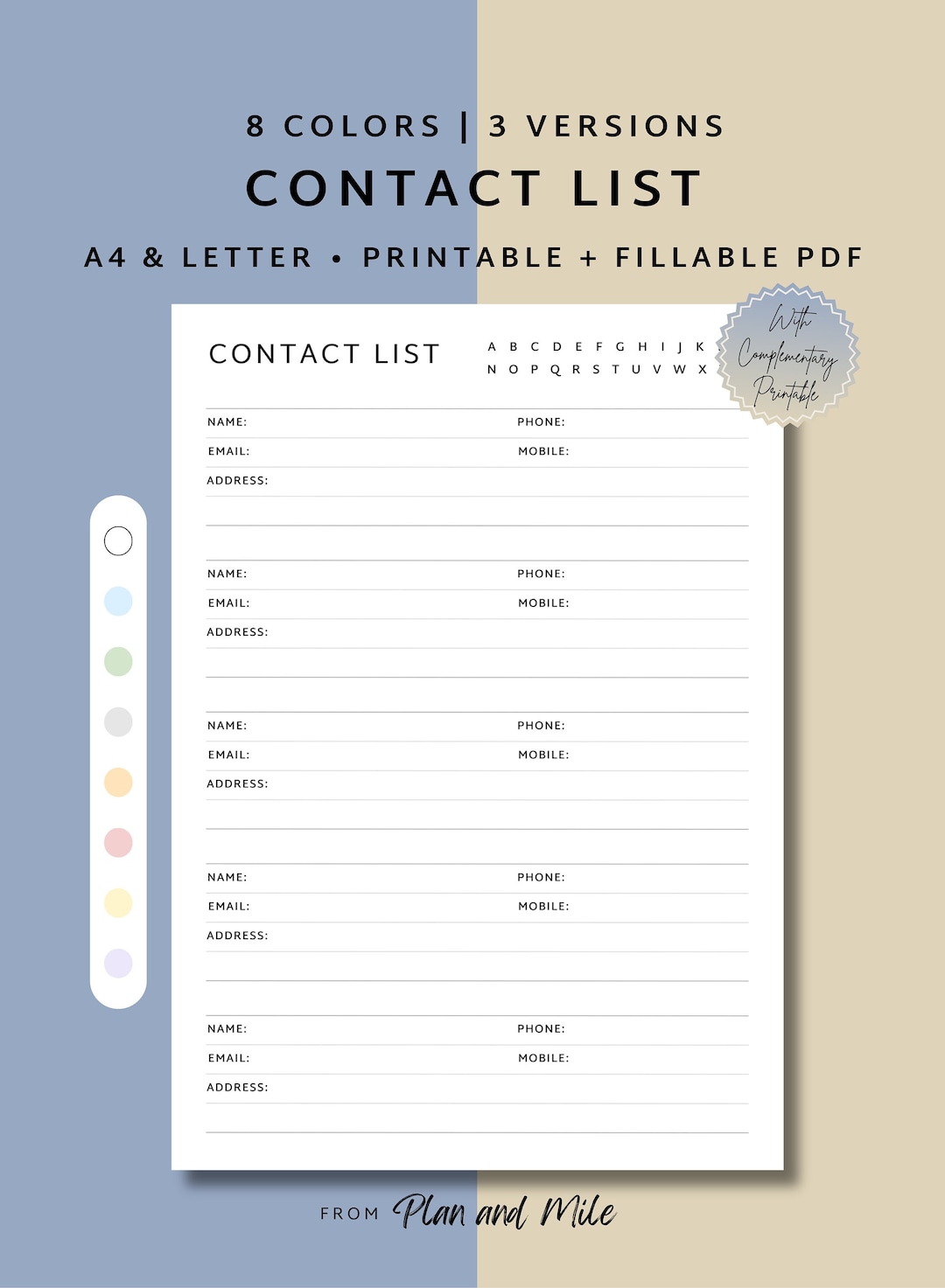 Contacts List Printable, Address Book, Contact Information, Contact ...