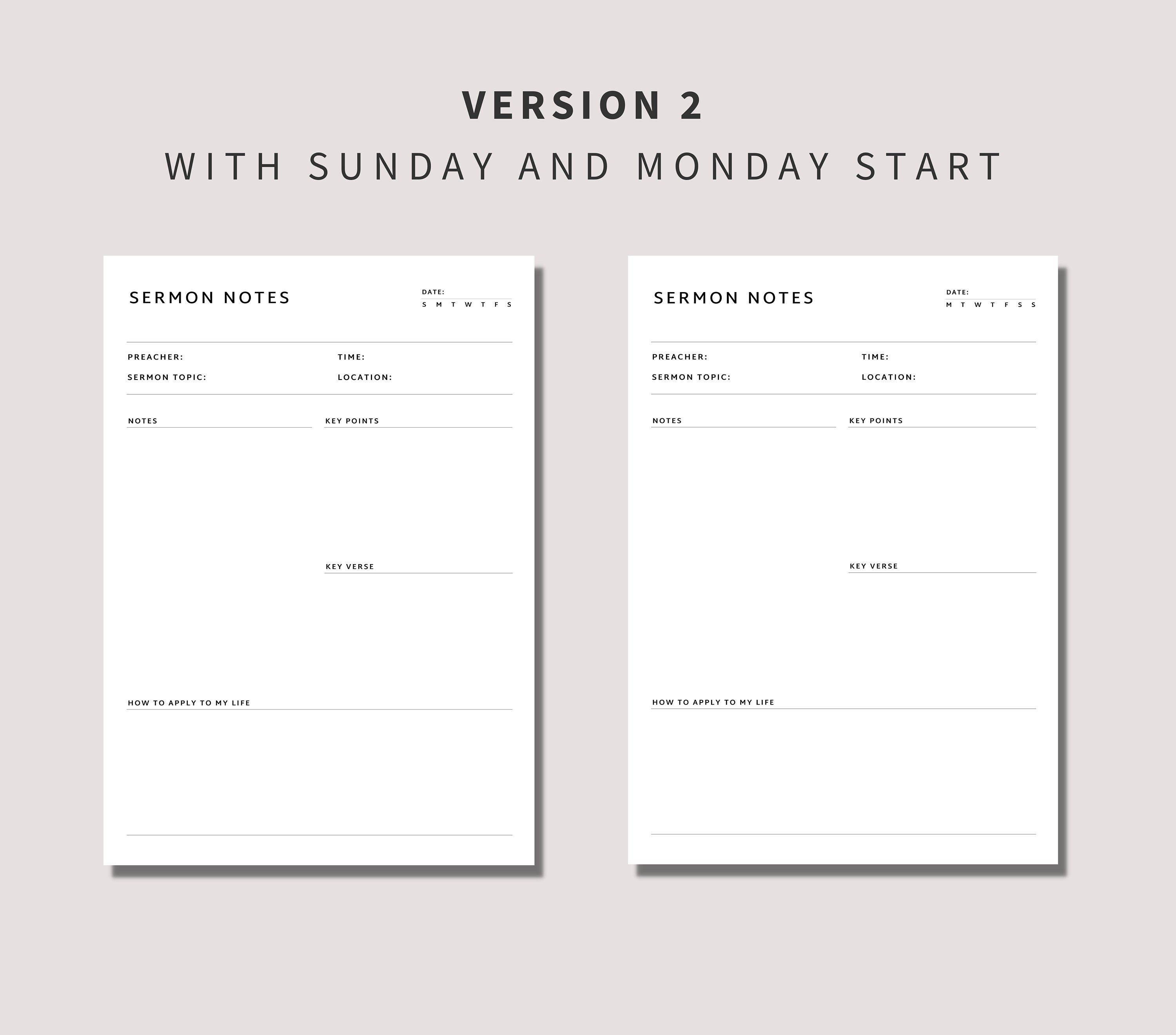 Printable Sermon Notes, Print at Home Faith Planner, Scripture and ...