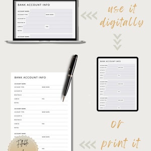 Bank Account Information Tracker Printable, Bank Account Tracker, Bank ...