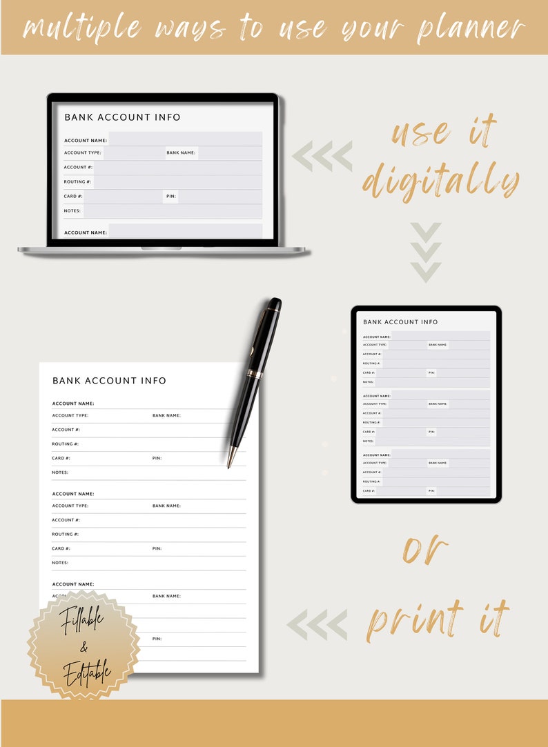 Bank Account Information Tracker Printable, Bank Account Tracker, Bank ...