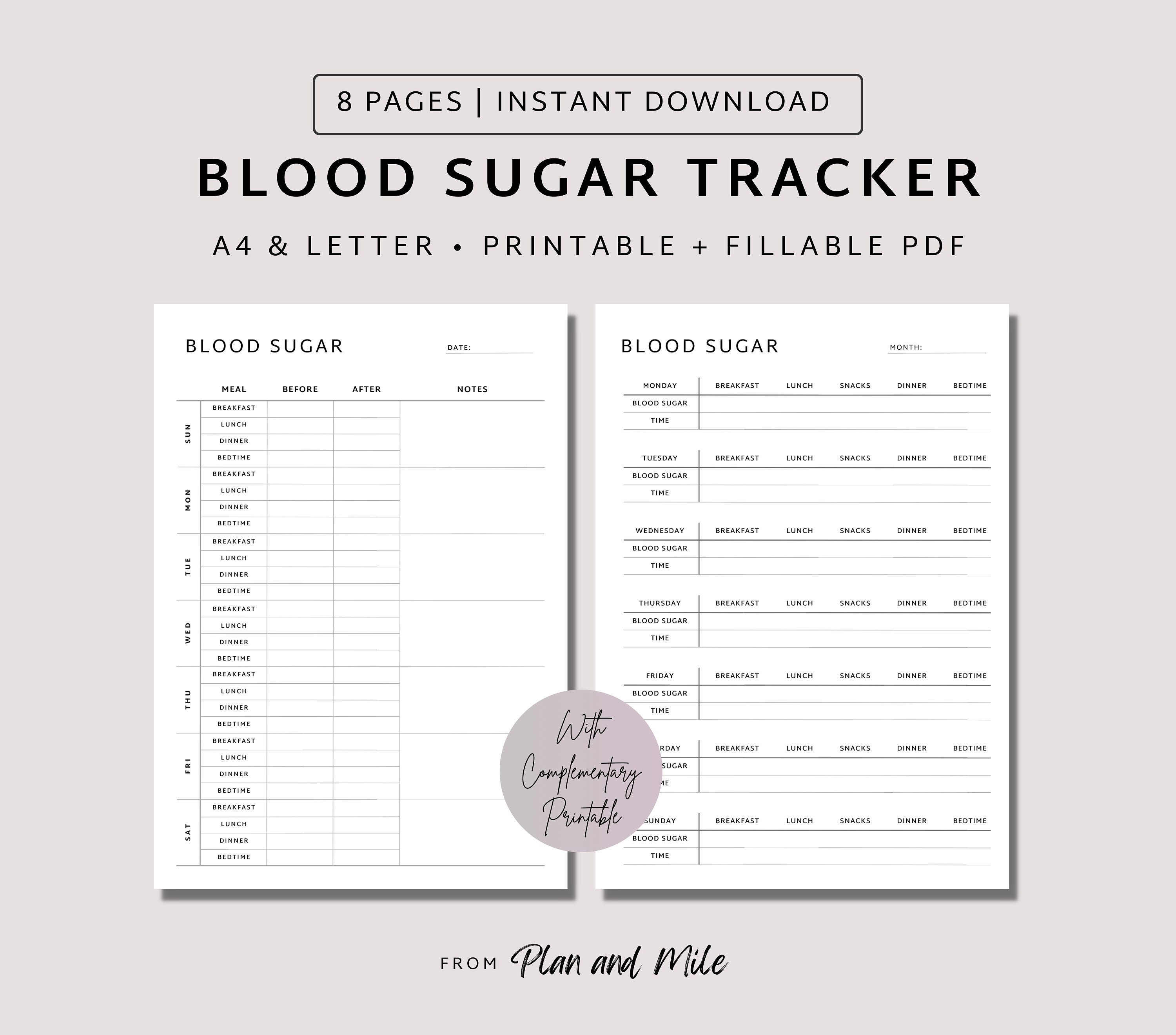 Blood Sugar Log Printable Template, Blood Glucose Tracker, Diabetic Log ...