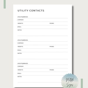 Printable Utility Contacts Template, Service Provider Contact List ...