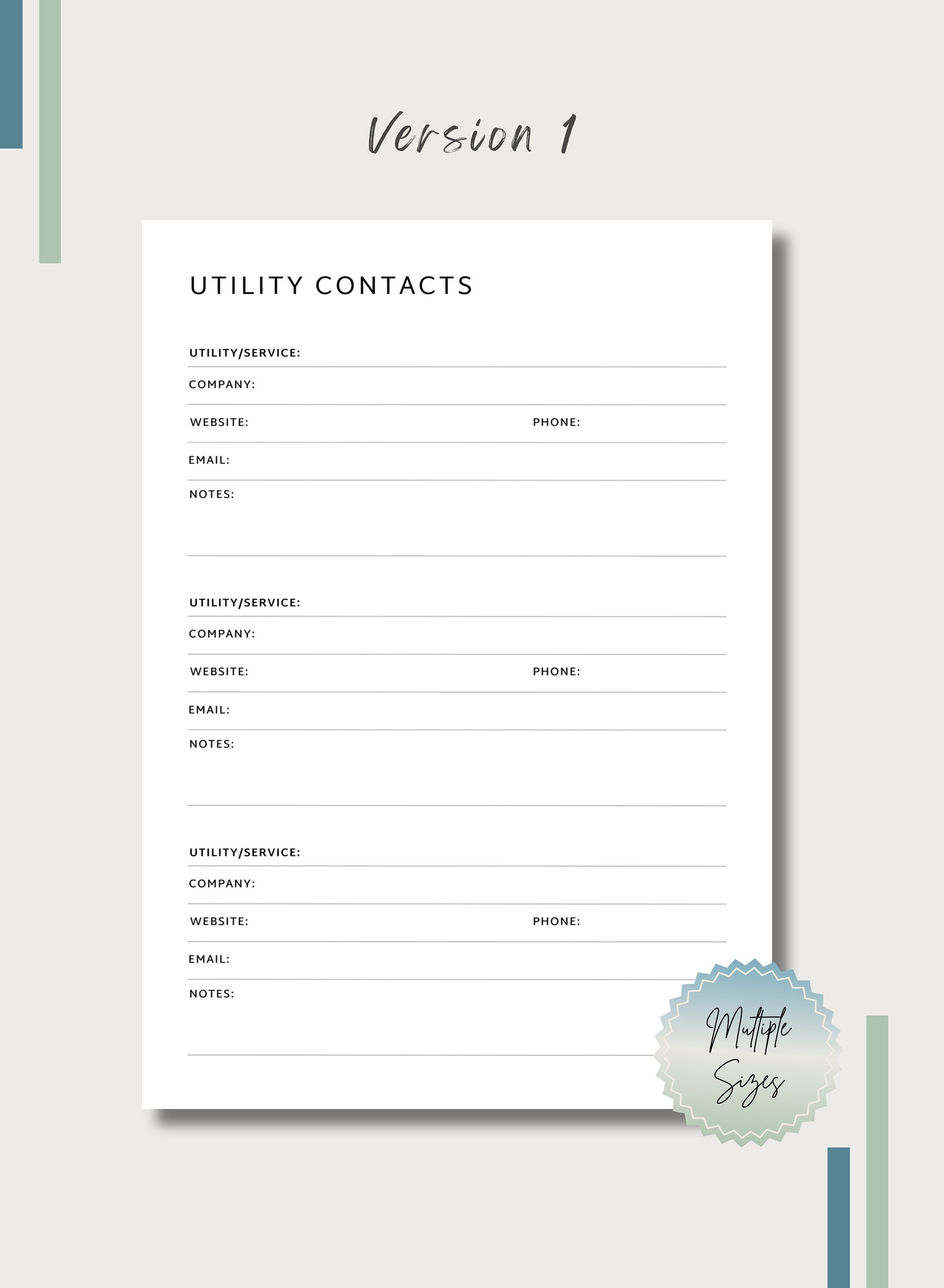 Printable Utility Contacts Template, Service Provider Contact List ...