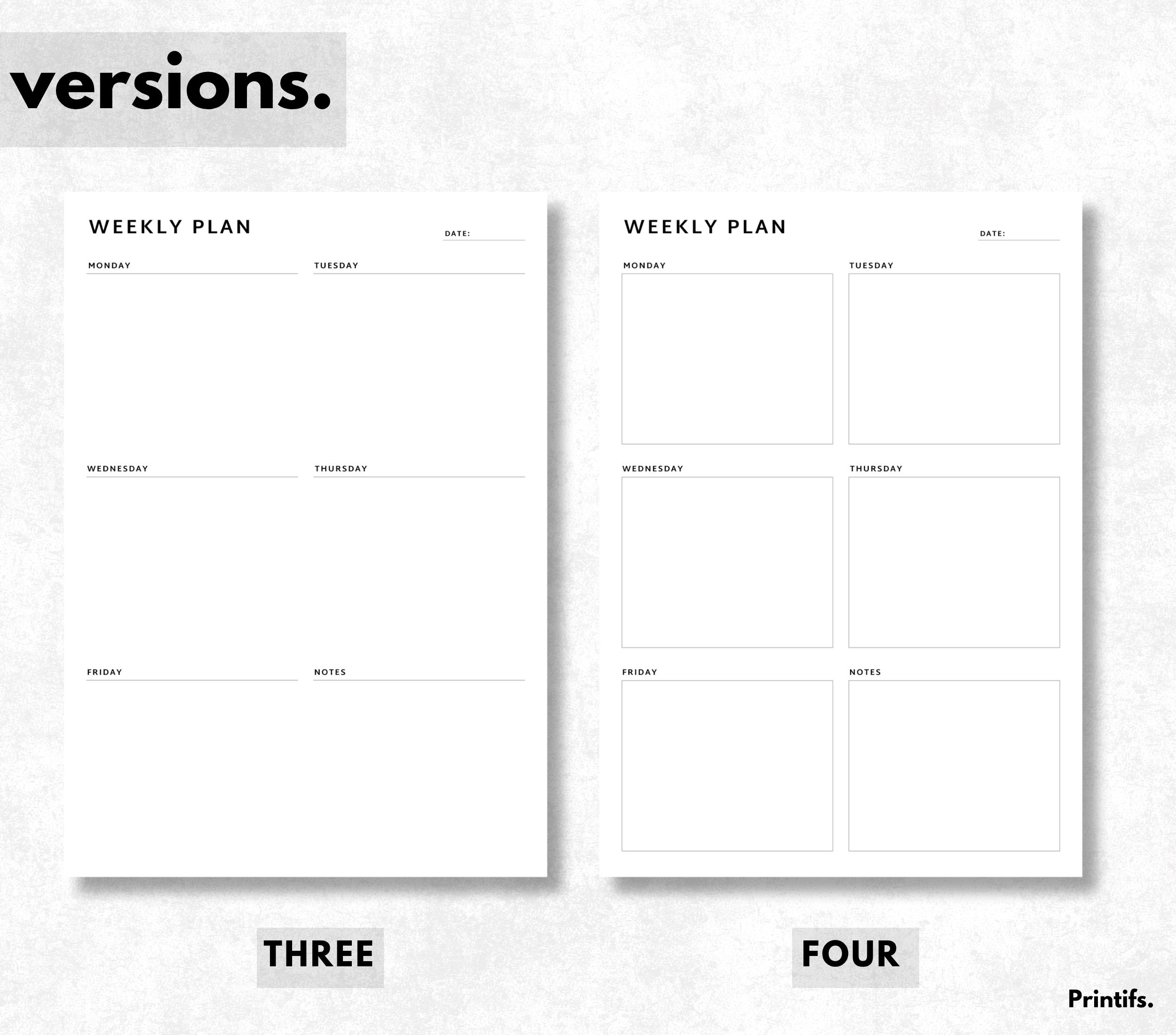 Five Day Weekly Planner Printable: Minimalist A4/letter (PDF) - Etsy