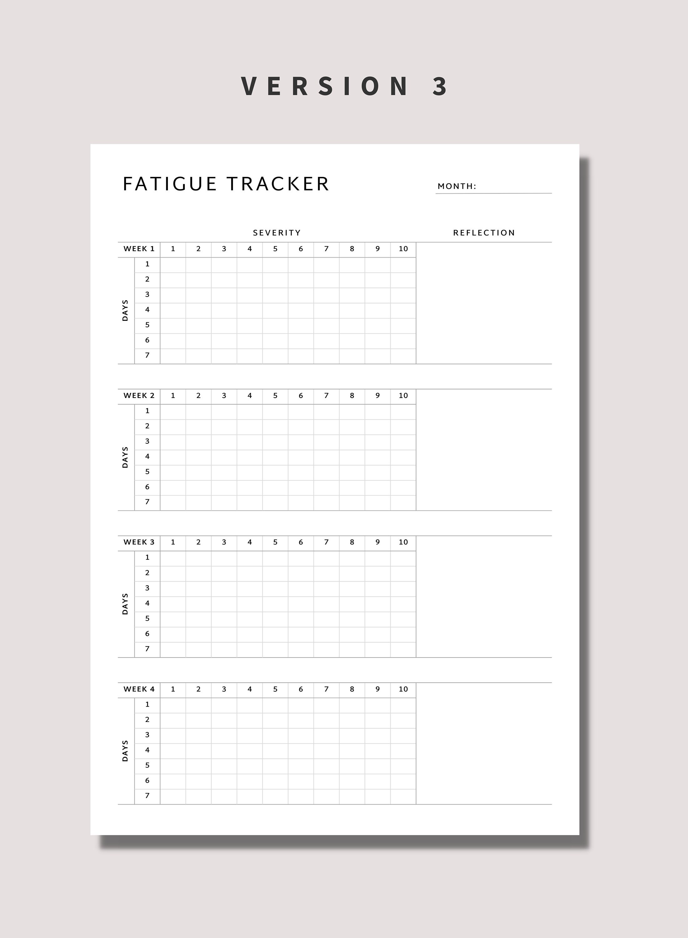 Monthly Fatigue Tracker Printable Template, Track Daily Fatigue ...