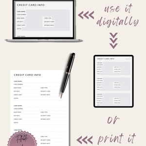 Credit Card Information Tracker Printable & Fillable, Credit Card Log ...