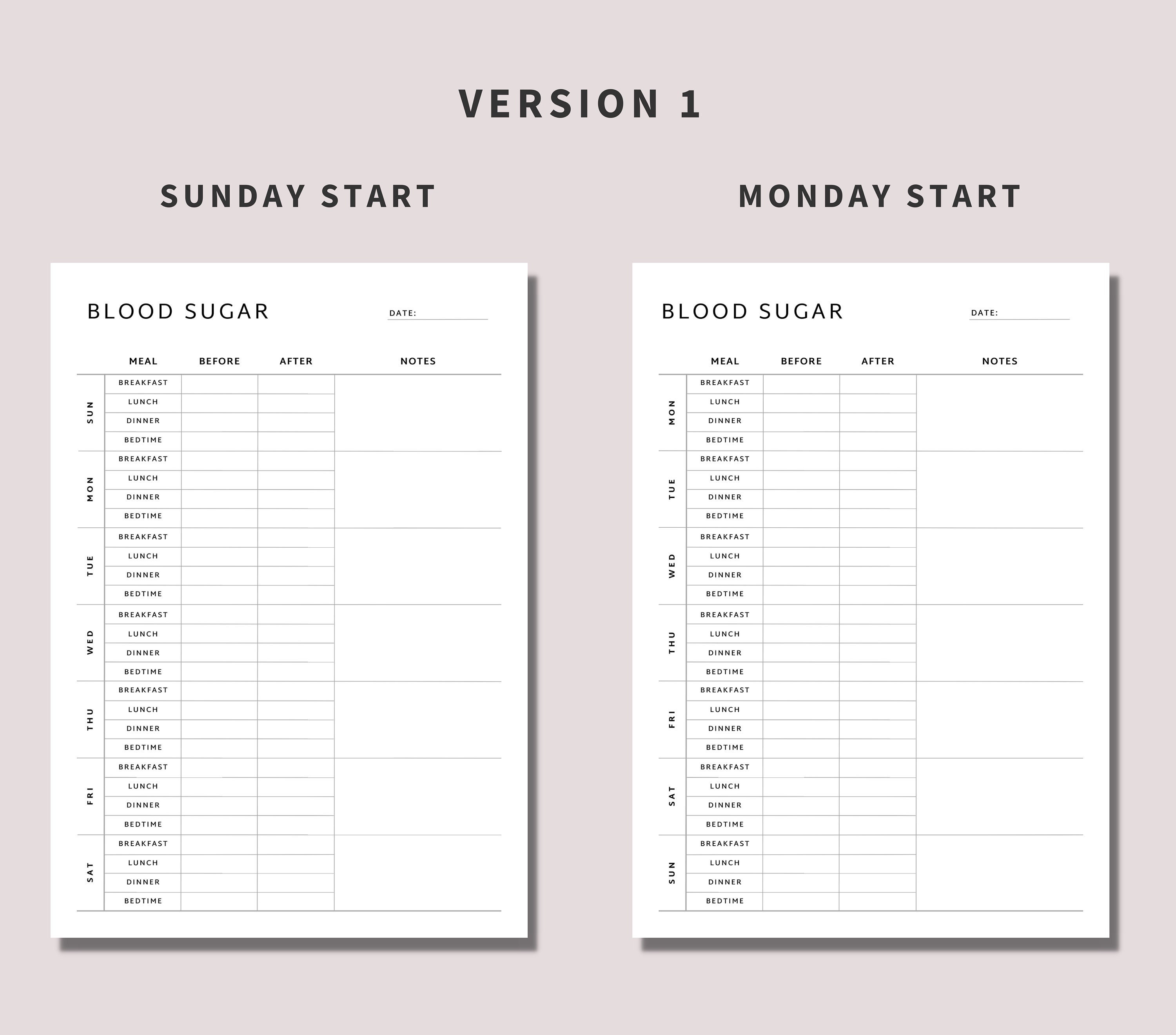 Blood Sugar Log Printable Template, Blood Glucose Tracker, Diabetic Log ...