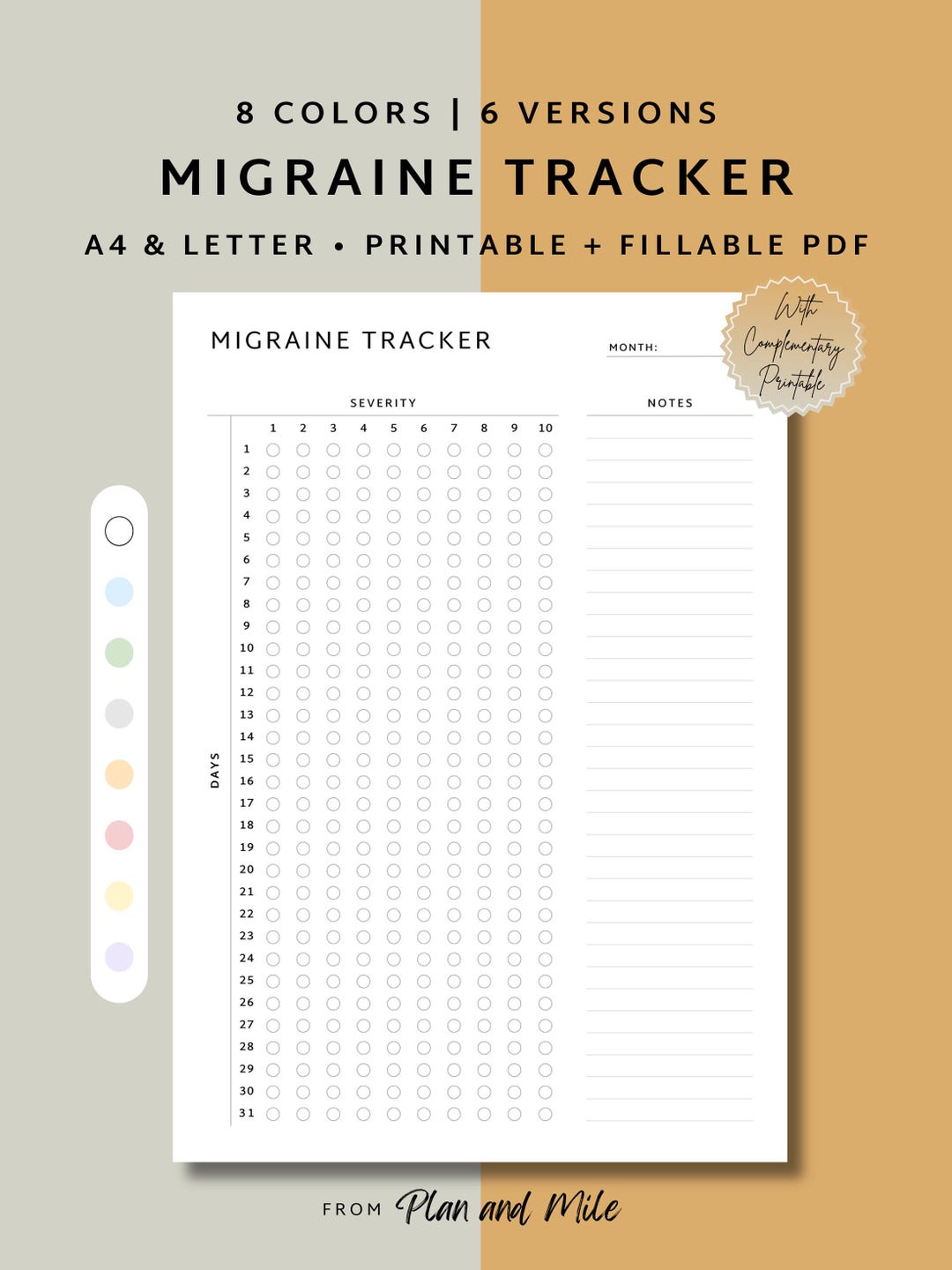 Monthly Migraine Tracker Printable Template, Headache Pain Tracker ...