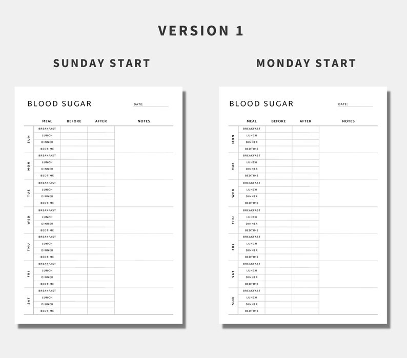 Blood Sugar Log Printable Template Blood Glucose Tracker - Etsy