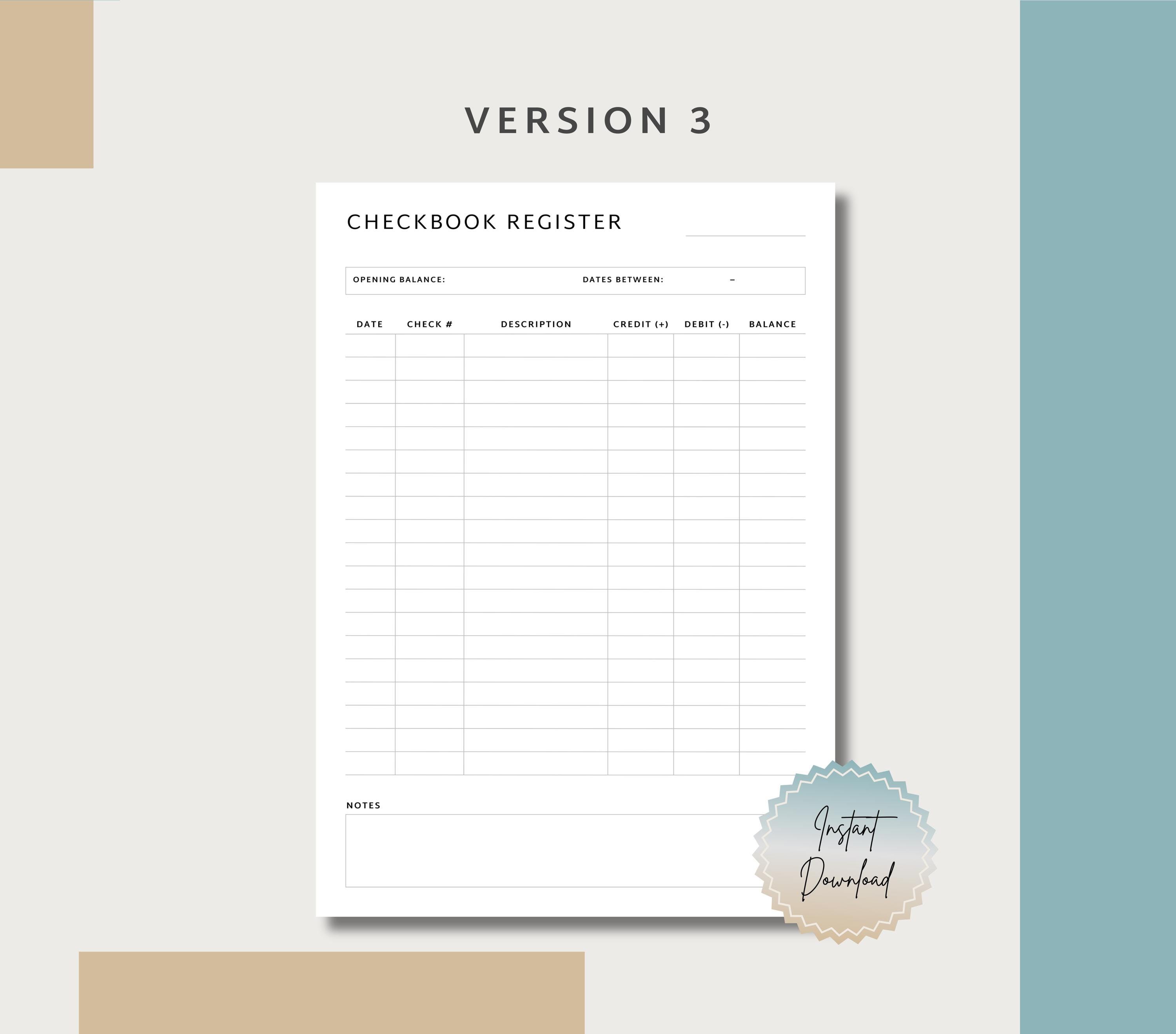 Checkbook Register Printable, Check Transaction Tracker, Checkbook Log ...