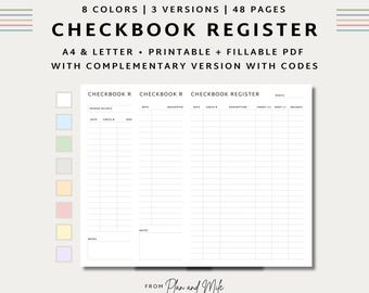 Checkbook Register Printable, Check Transaction Tracker, Checkbook Log ...